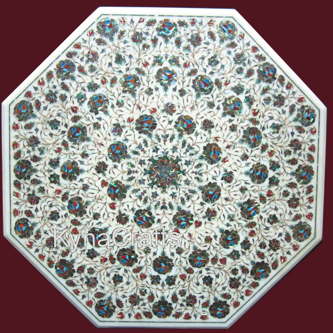 Octagon Shape White Marble Dining Table Top Abalone Shell - Etsy