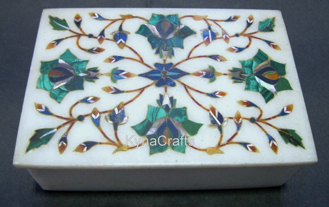 6 X 4 Inches Malachite Stones Inlay Work Trinket Box White - Etsy