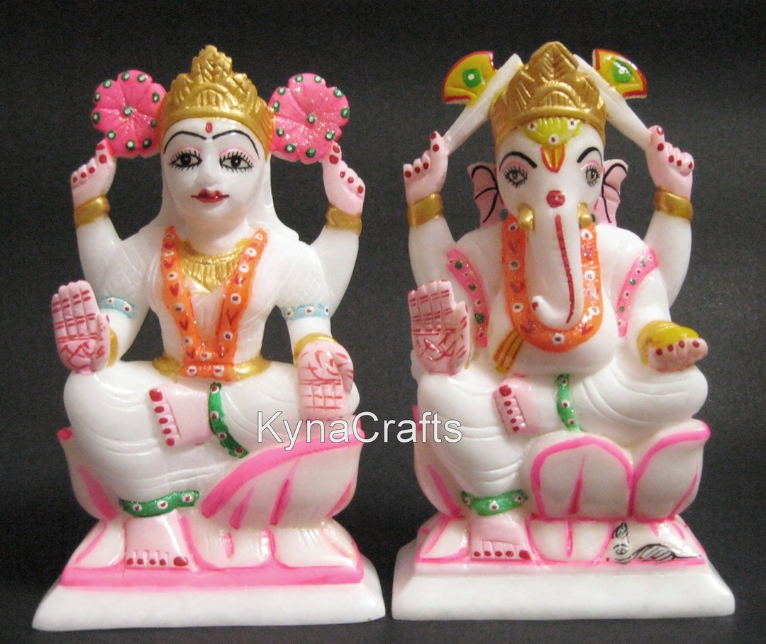 6.5 Inches White Marble Lord Ganeha Goddess Laxmi Ji Idol Hand - Etsy