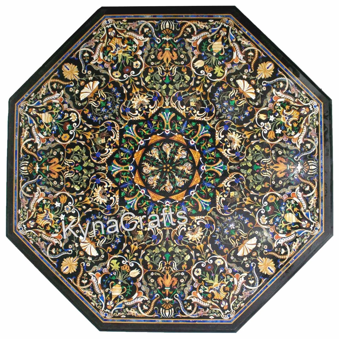 Octagon Shape Black Marble Dining Table Top Semi Precious - Etsy