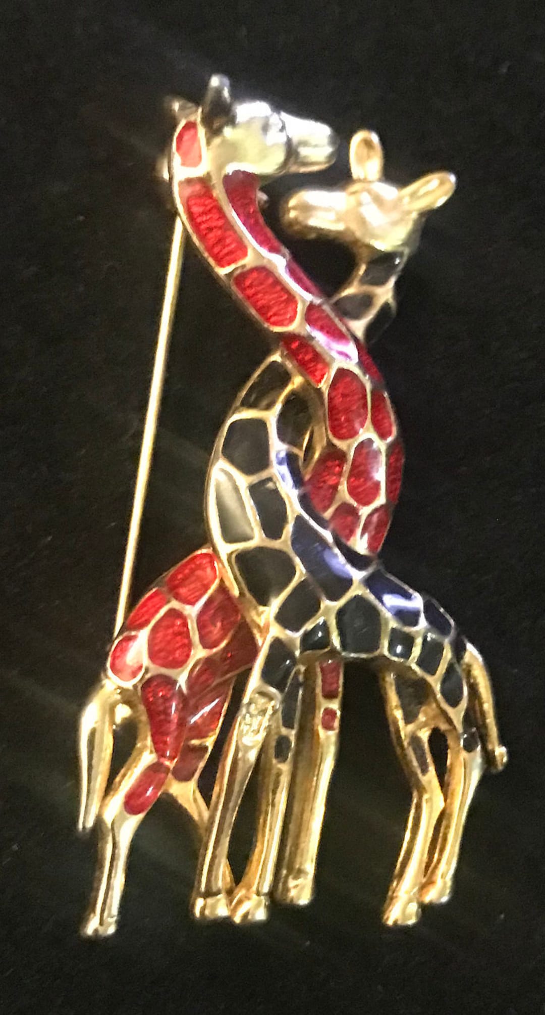 Loving Giraffes, Twisted Black & Red Gold Giraffes Brooch, Multi ...