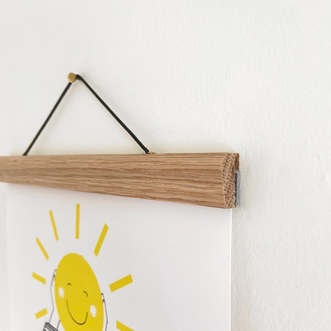 Solid Oak Poster Hanger, Plastic Free Packaging, Magnetic Hanger, UK ...