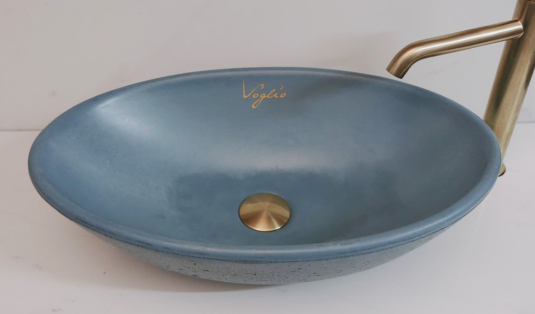 Concrete Bathroom Sink, Denim Blue Color. Bathroom Vanity Top Sink ...