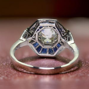 New Art Deco Style White Round Cut Moissanite With Blue Bugatti ...