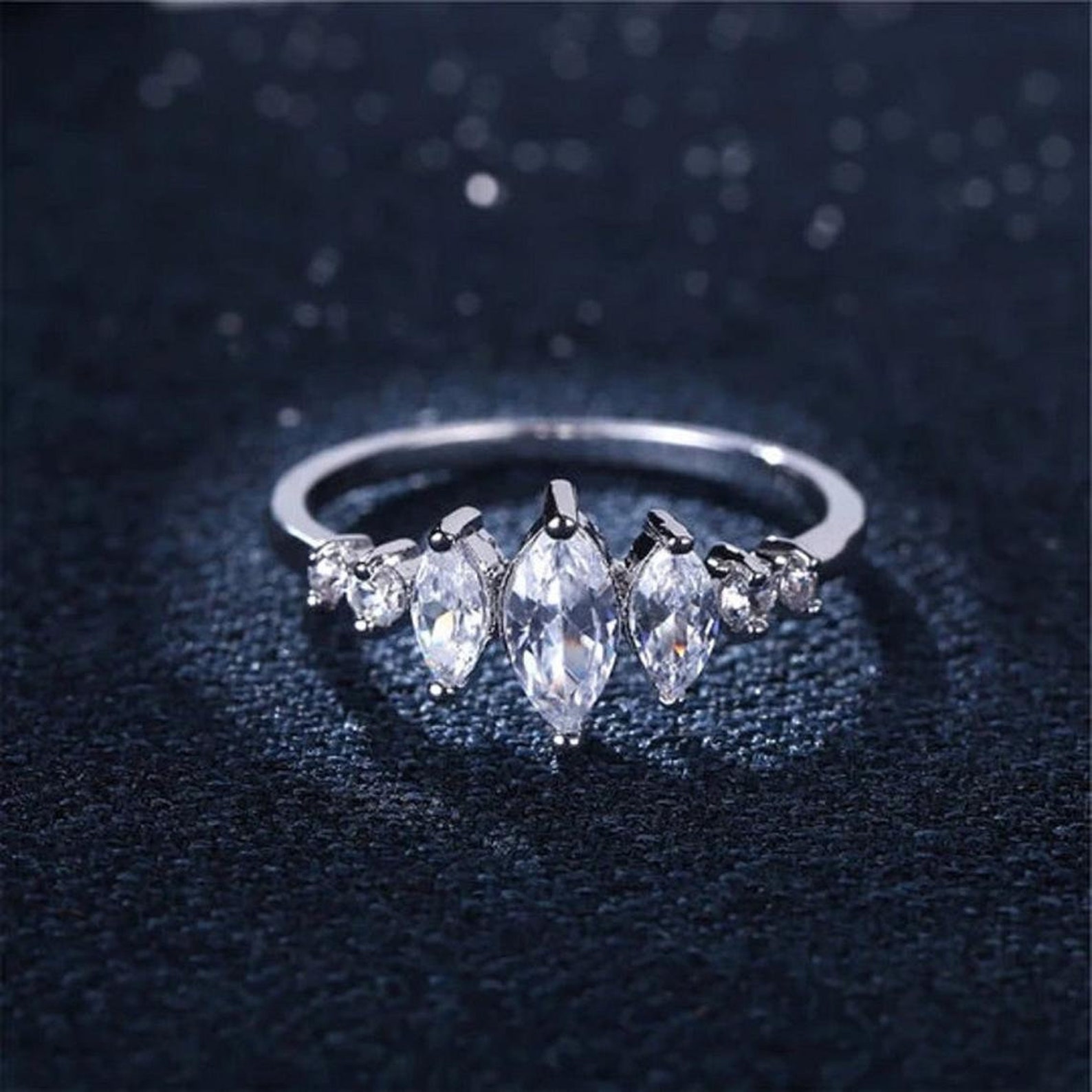 Simple Marquise Spiky Ring Set Classic Eternity Ring Bands - Etsy