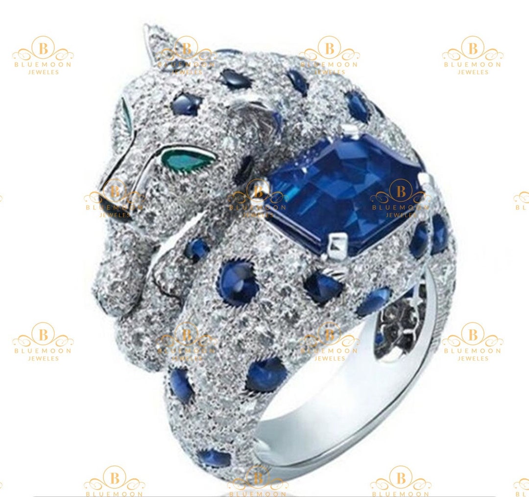 Luxury Panther Ring With Blue Sapphire & Emerald Eyes | Silver Leopard ...