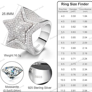 Iced Out Star Ring: 925 Sterling Silver VVS Moissanite Hip Hop Ring - Etsy