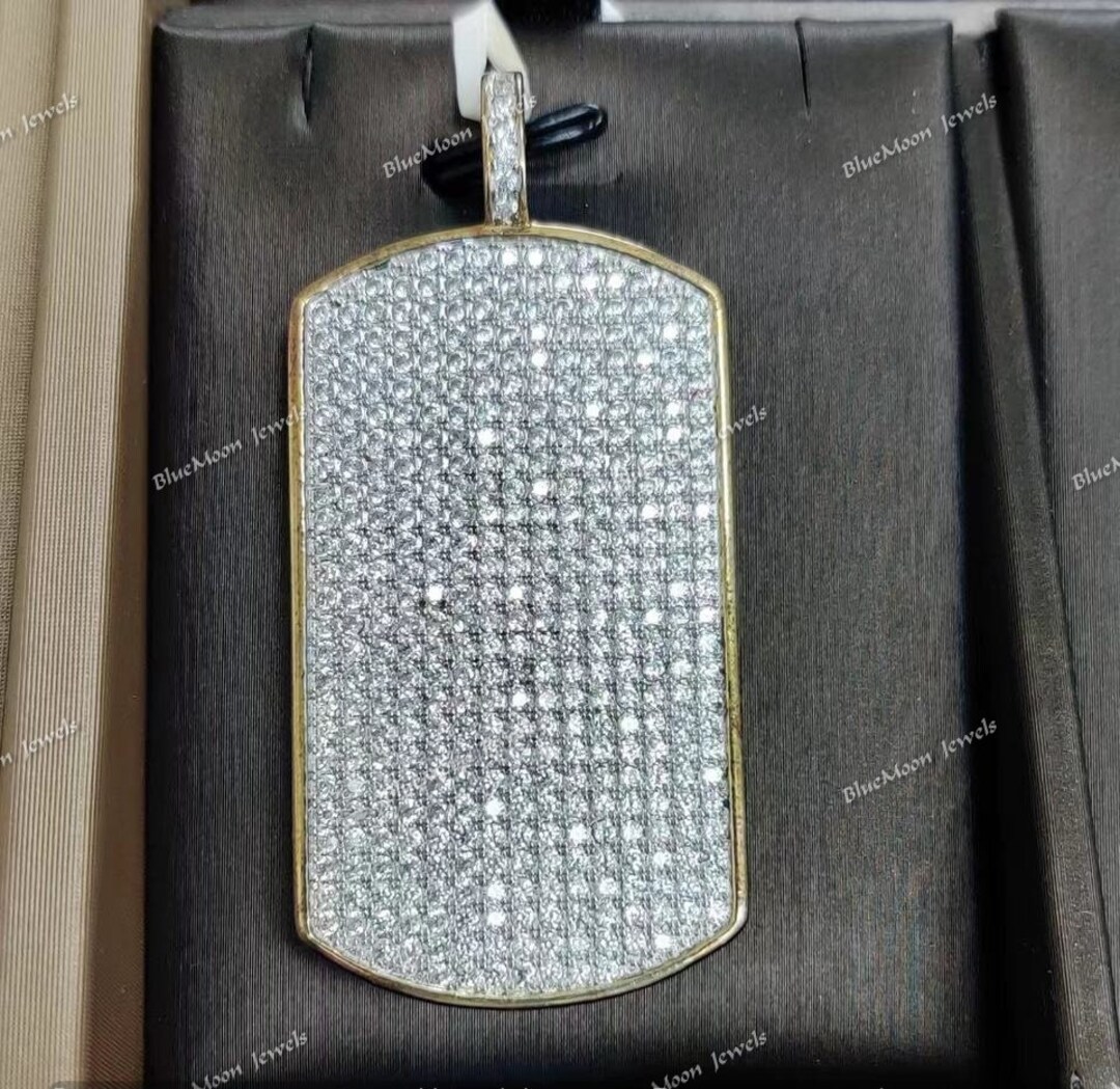 Custom Iced Out Dog Tag Pendant for Men, VVS Moissanite Diamond Dog Tag ...
