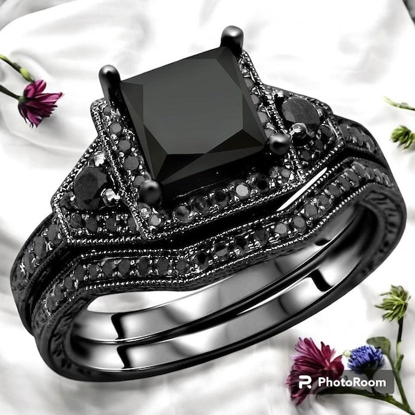 Black Diamond Ring Bridal Sets - Etsy