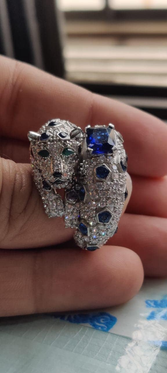 Luxury Panther Ring With Blue Sapphire & Emerald Eyes | Silver Leopard ...
