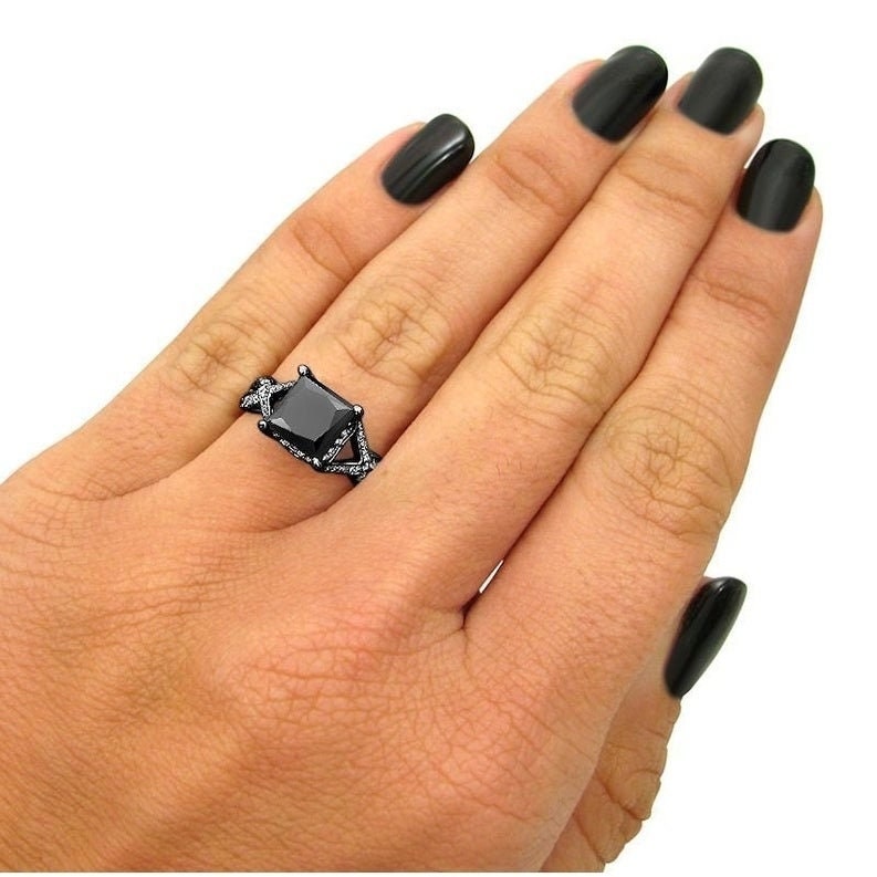Black Princess-cut Onyx With White Round Cut CZ Diamond - Etsy