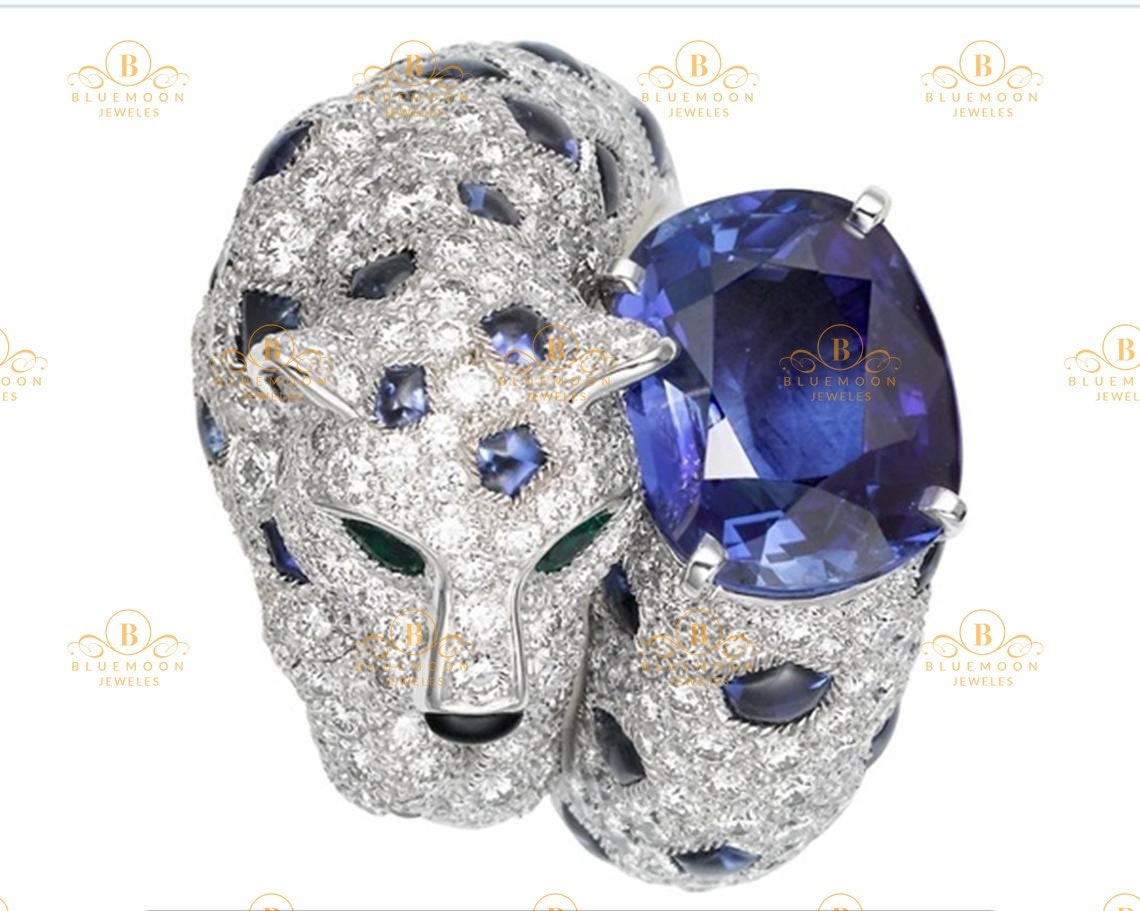 Luxury Panther Ring With Blue Sapphire & Emerald Eyes | Silver Leopard ...