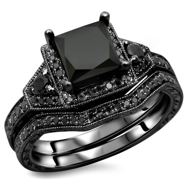 Black Diamond Ring Bridal Sets - Etsy