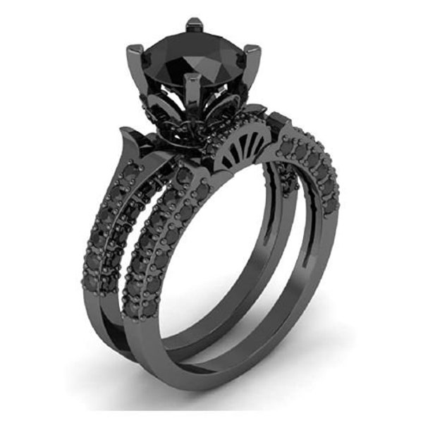 Black Diamond Ring Bridal Sets - Etsy
