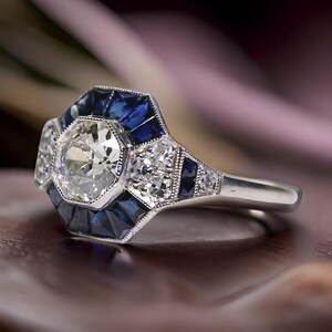 New Art Deco Style White Round Cut Moissanite With Blue Bugatti ...