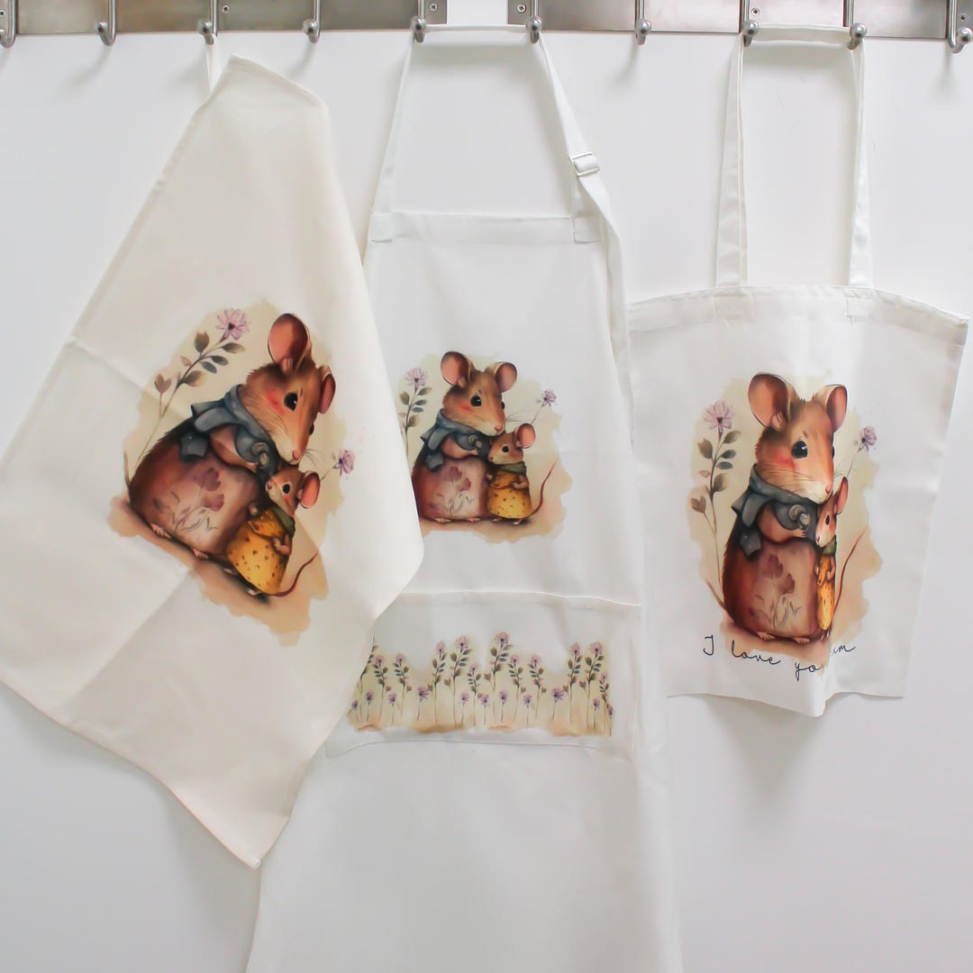 Cute Mice Tea Towel & Adults Apron - Floral Nature Themed Gifts for Her ...