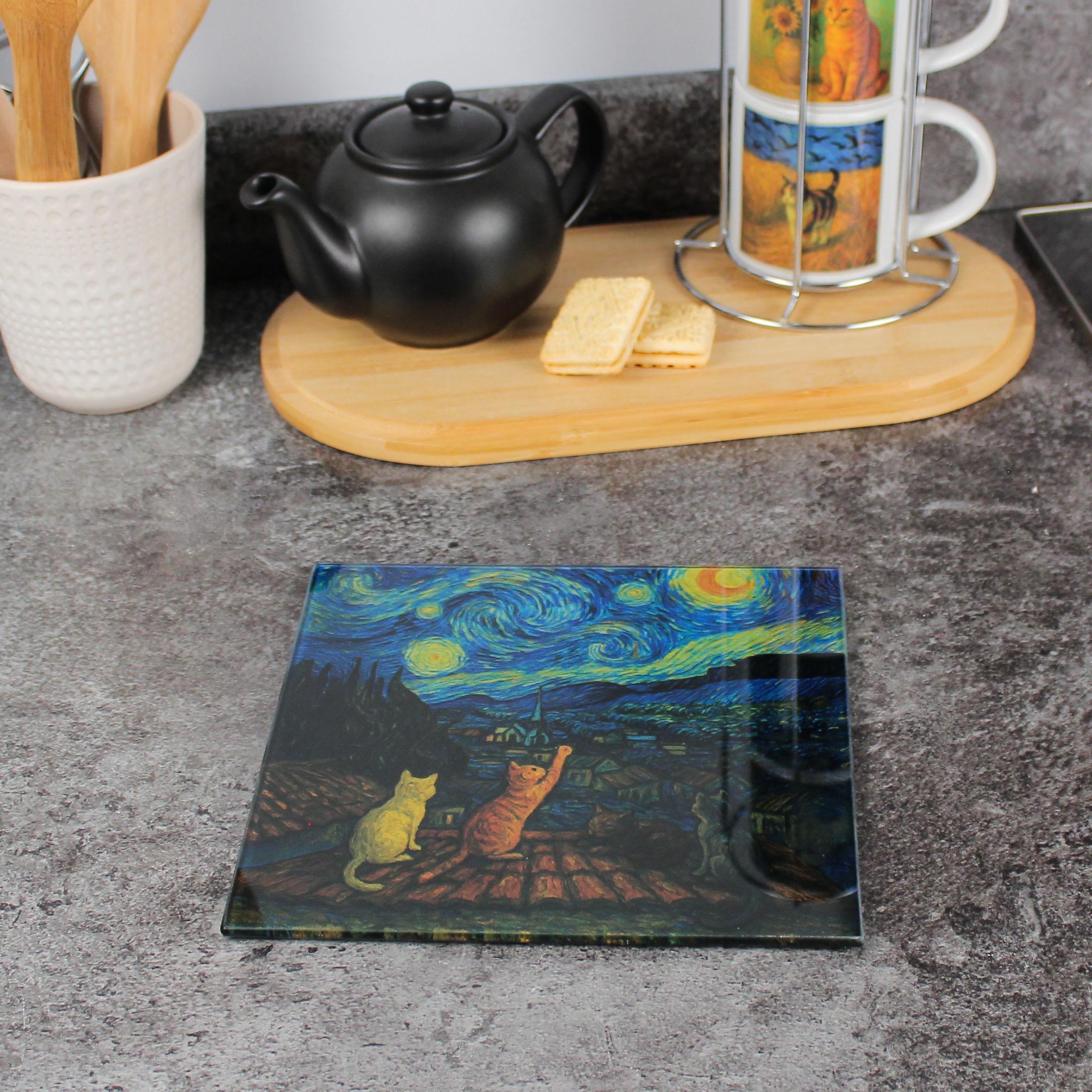 Van Gogh Cats Under a Starry Night Sky Glass Worktop Protector ...