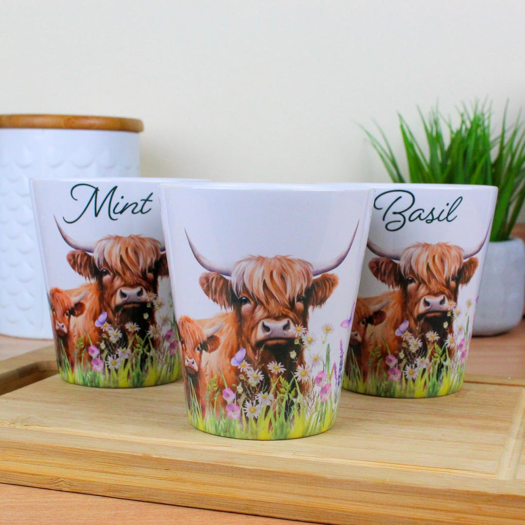 Highland Cow & Calf Ceramic Plant Pot - Countryside Farmhouse Decor ...