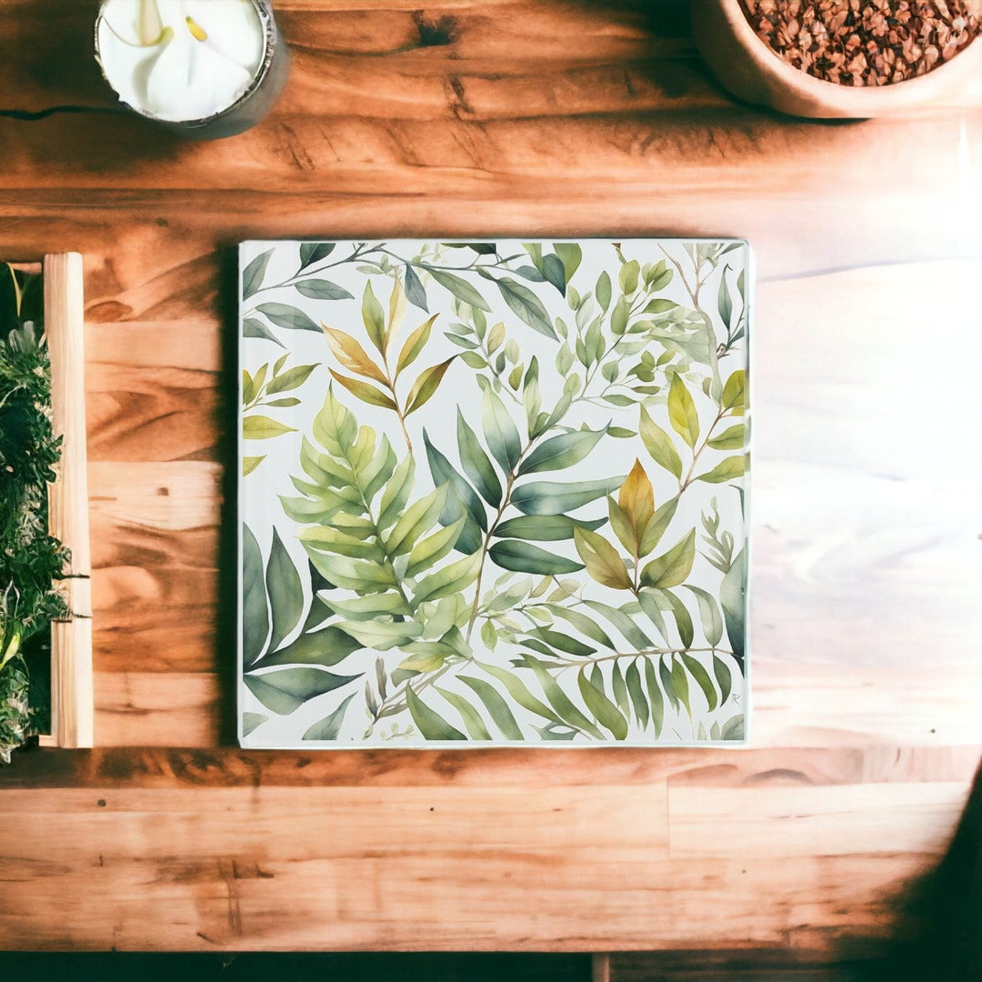 Foliage Round/square Glass Trivet Worktop Saver Green Leaves Textured ...