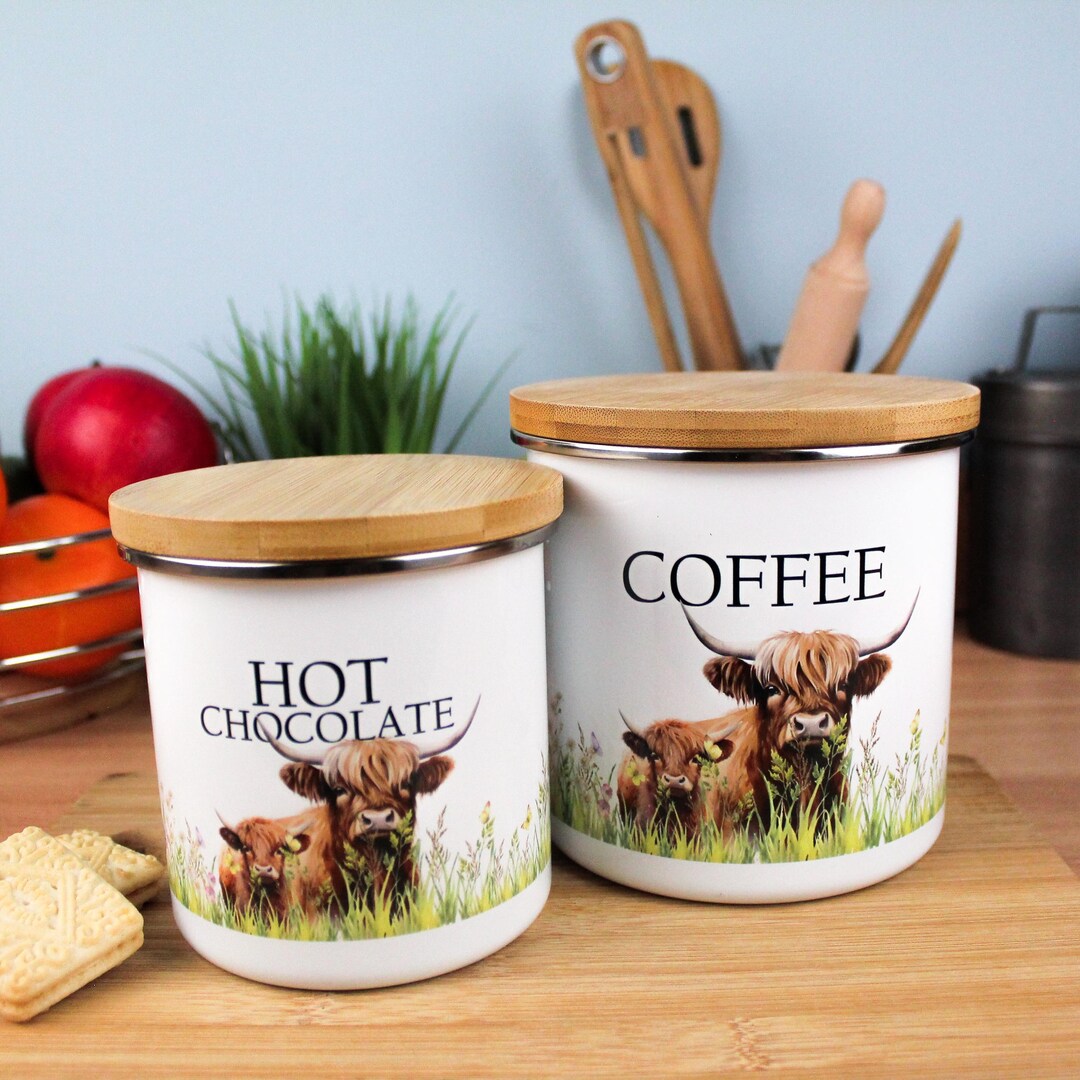 Highland Cow & Calf Kitchen Storage Canisters - Countryside Décor ...