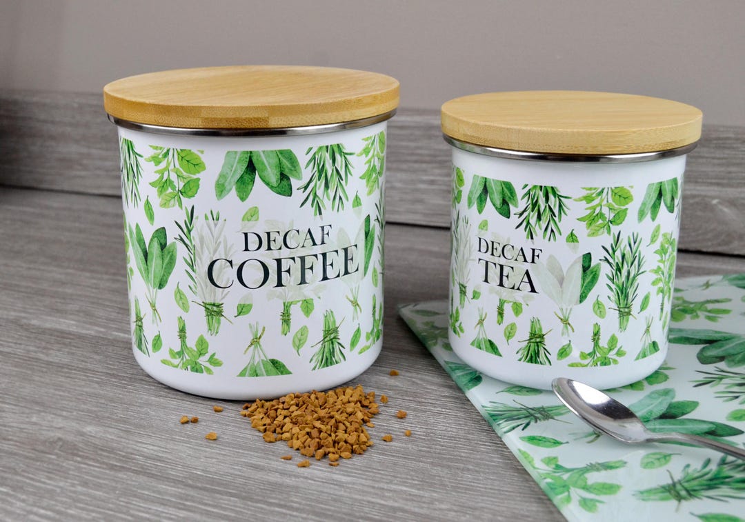Green Herbs Tea Coffee Sugar Decaf Storage Canisters - Kitchen Airtight ...