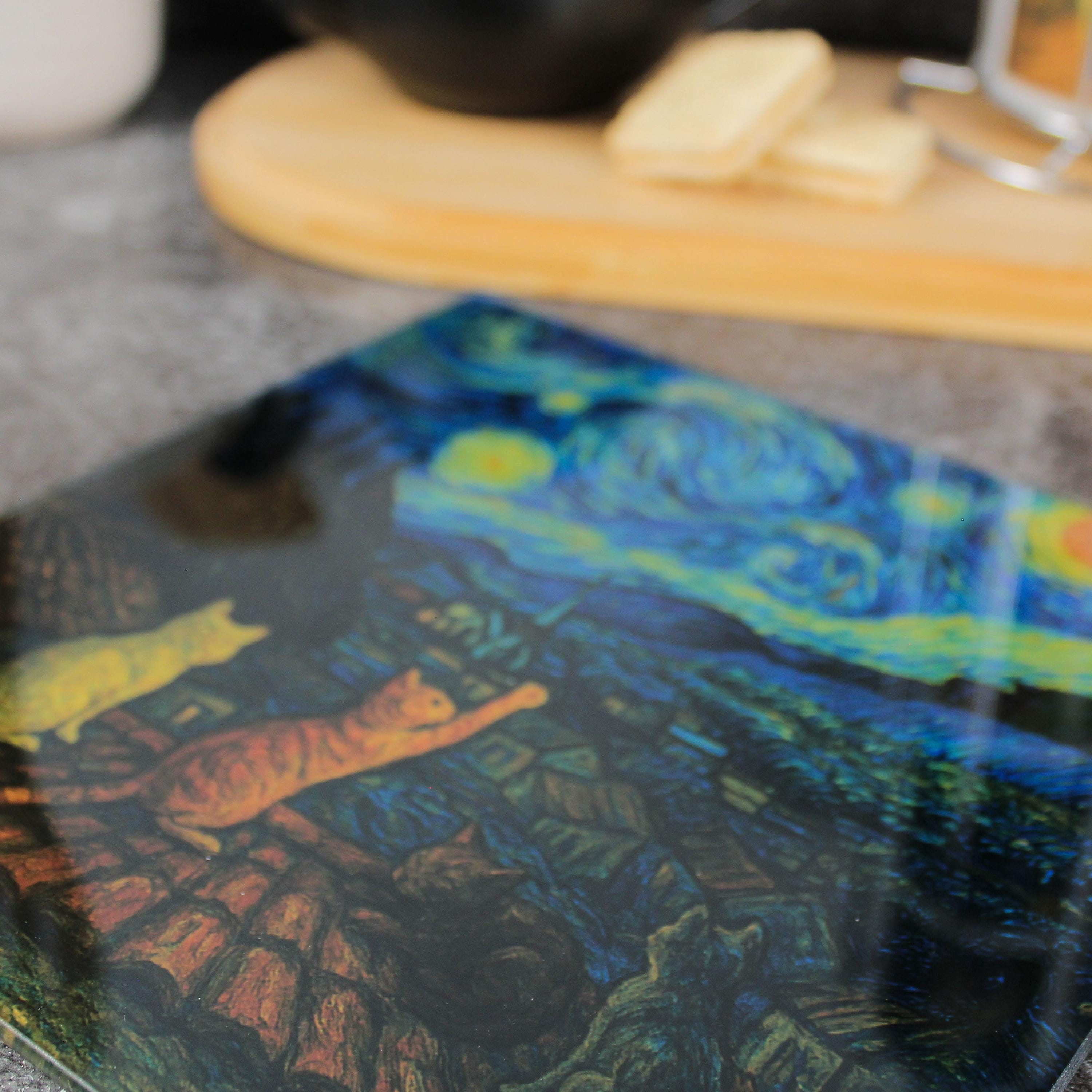 Van Gogh Cats Under a Starry Night Sky Glass Worktop Protector ...