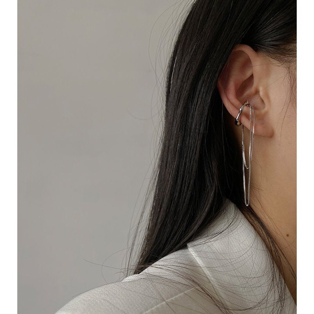 Cuff Chain Earrings,double Chain Ear Cuff,silver Ear Cuff Earring - Etsy