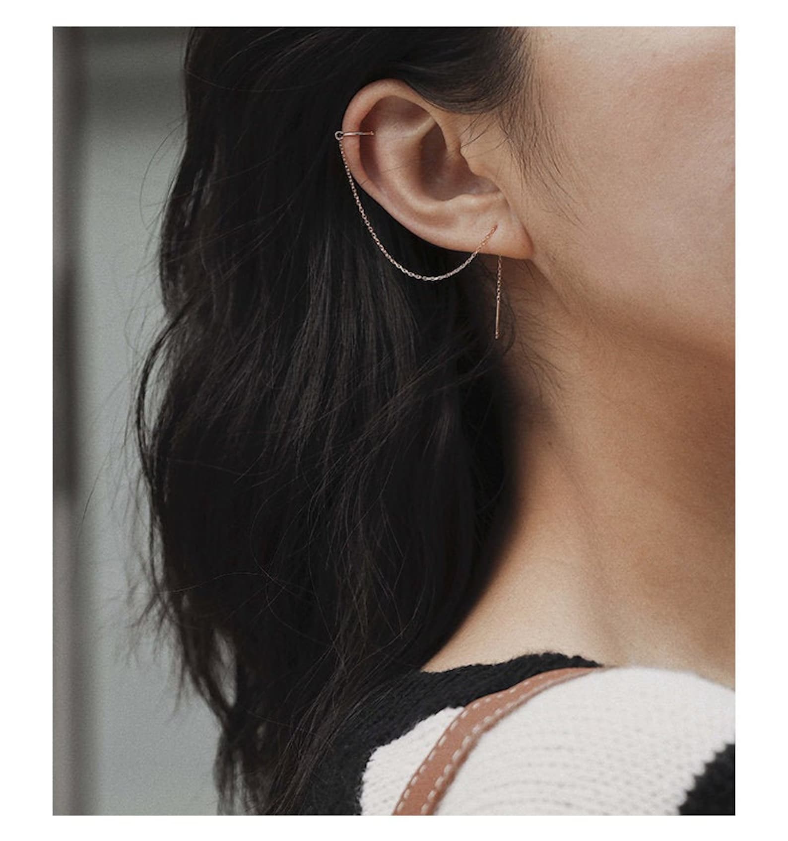 Rose Gold Ear Threaderwomen Threader Earringsear Cuff Cuff | Etsy