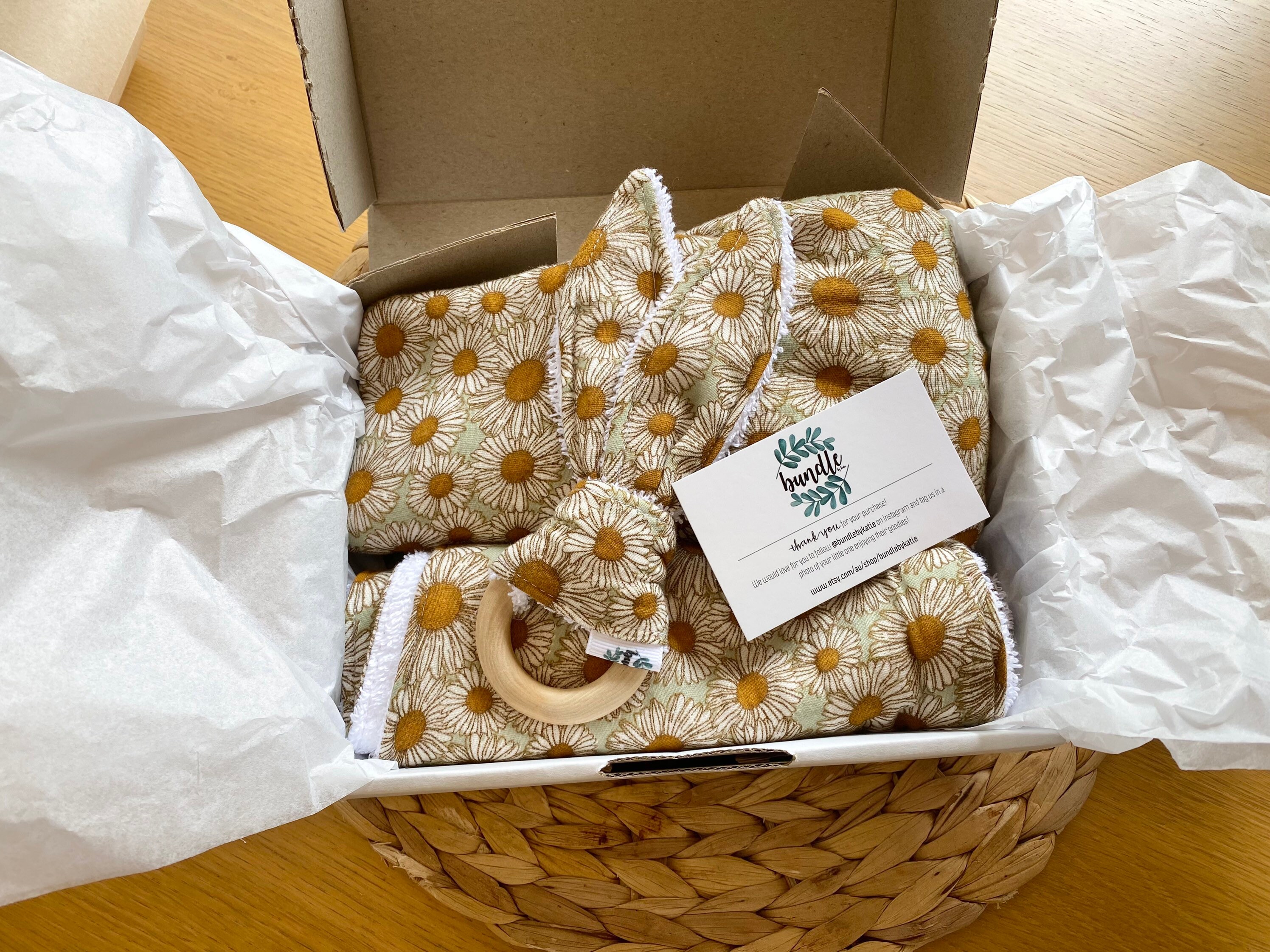 Baby Gift Box-burp Cloth, Bib, Face Washer, Bunny Teether. Baby Gift ...