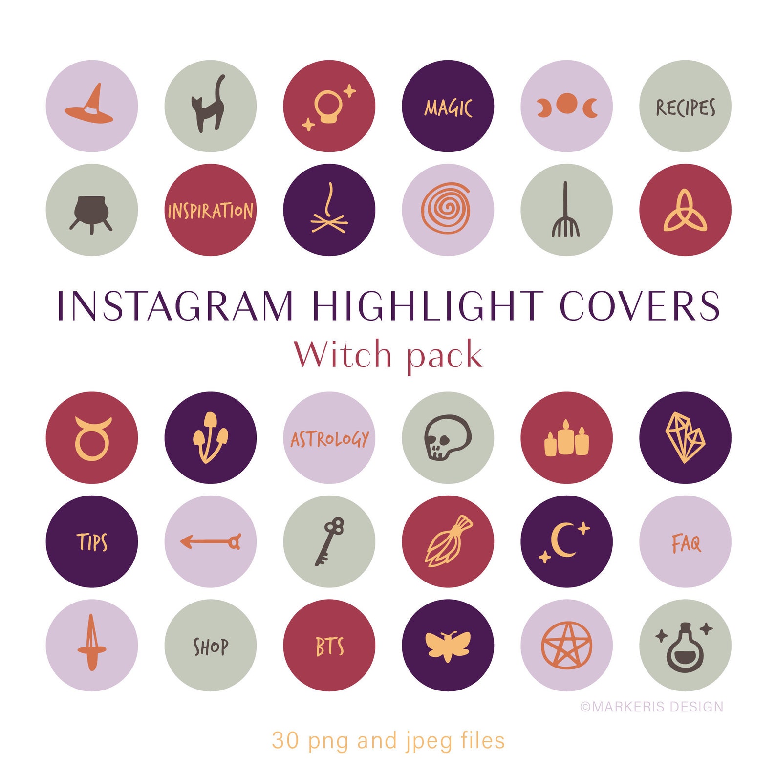 120 Witch Instagram Highlight Icons, Hand Drawn Boho IG Story Covers ...