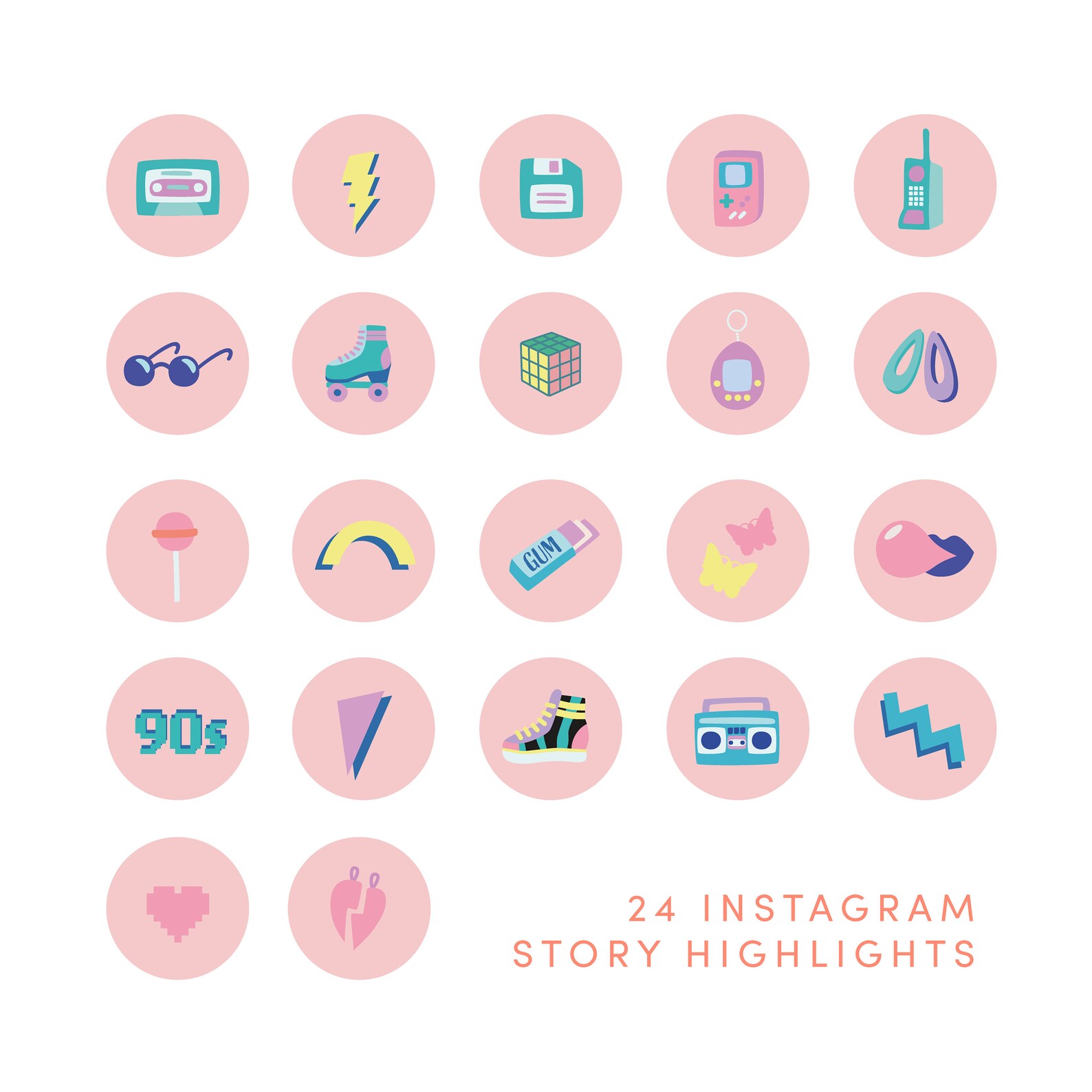 22 90s Instagram Highlight Icons, Hand Drawn Fun IG Story Covers for ...