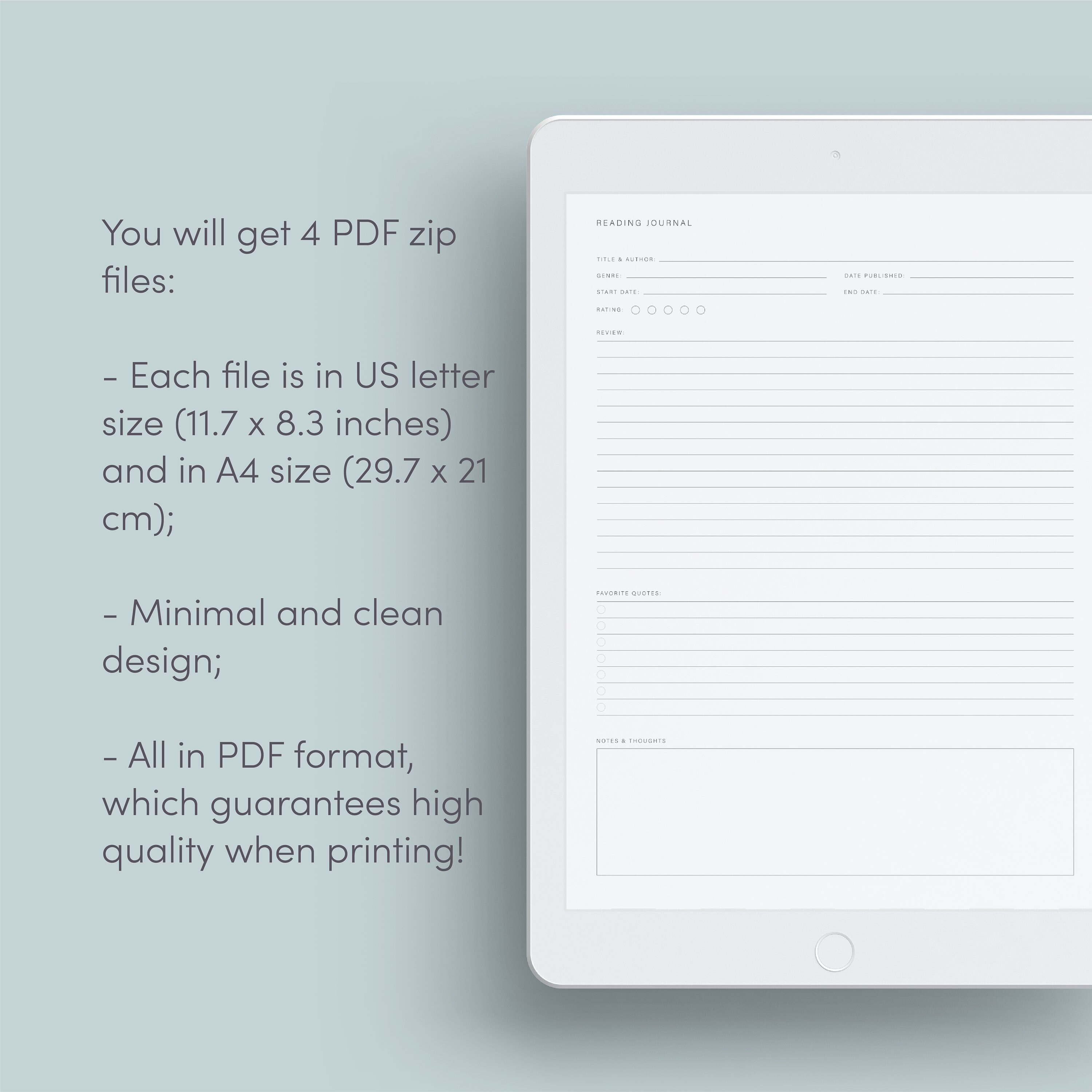 Reading Journal Printable Planner. Book Lover Bundle With Book Tracker ...