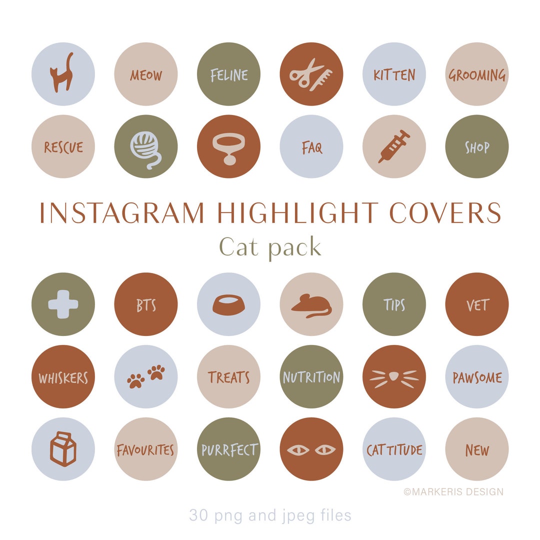 120 Cat Instagram Highlight Icons, Cute Hand Drawn IG Story Covers for ...