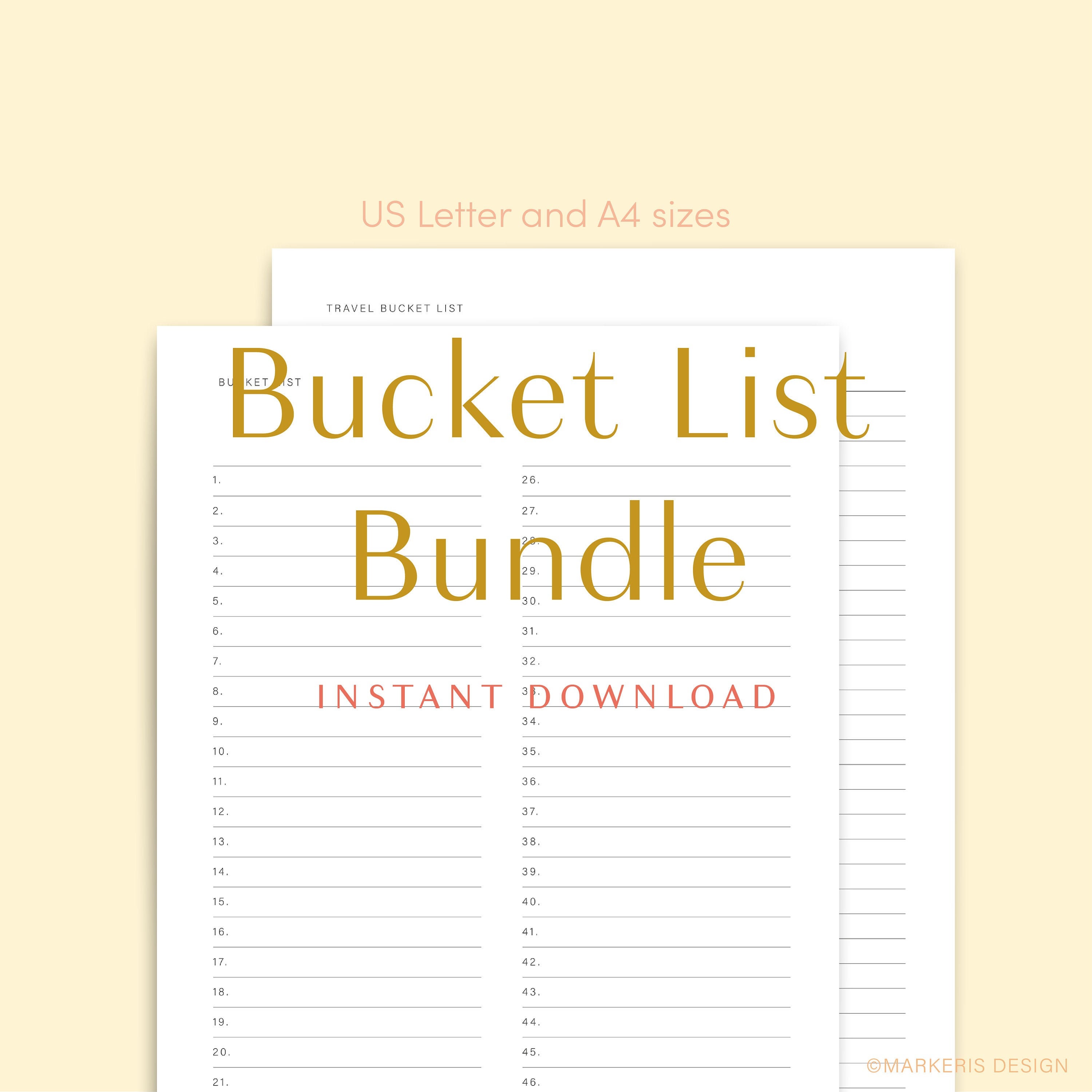 Bucket List Printable Bundle. Travel Bucket List, Vacation/holiday Trip ...