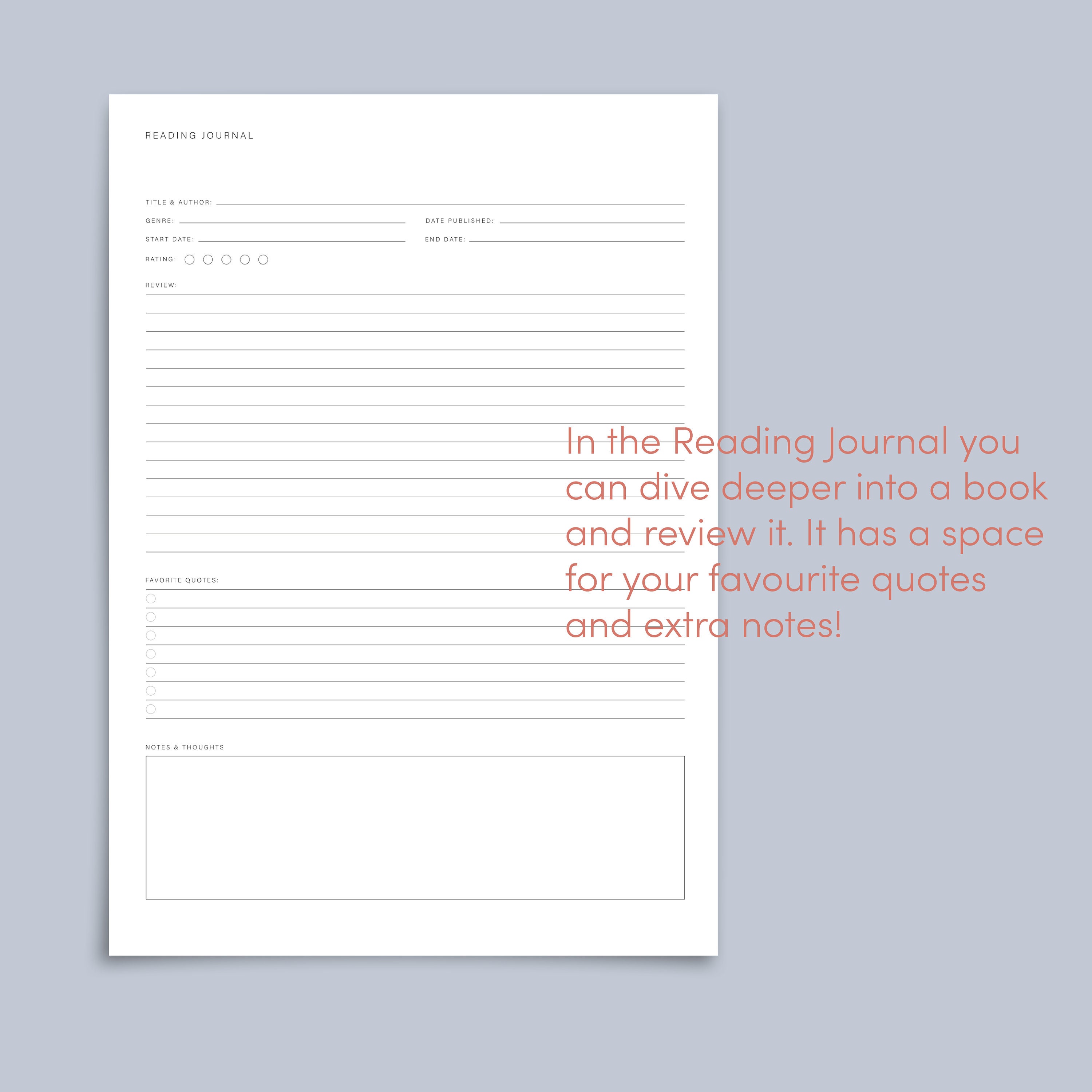 Reading Journal Printable Planner. Book Lover Bundle With Book Tracker ...