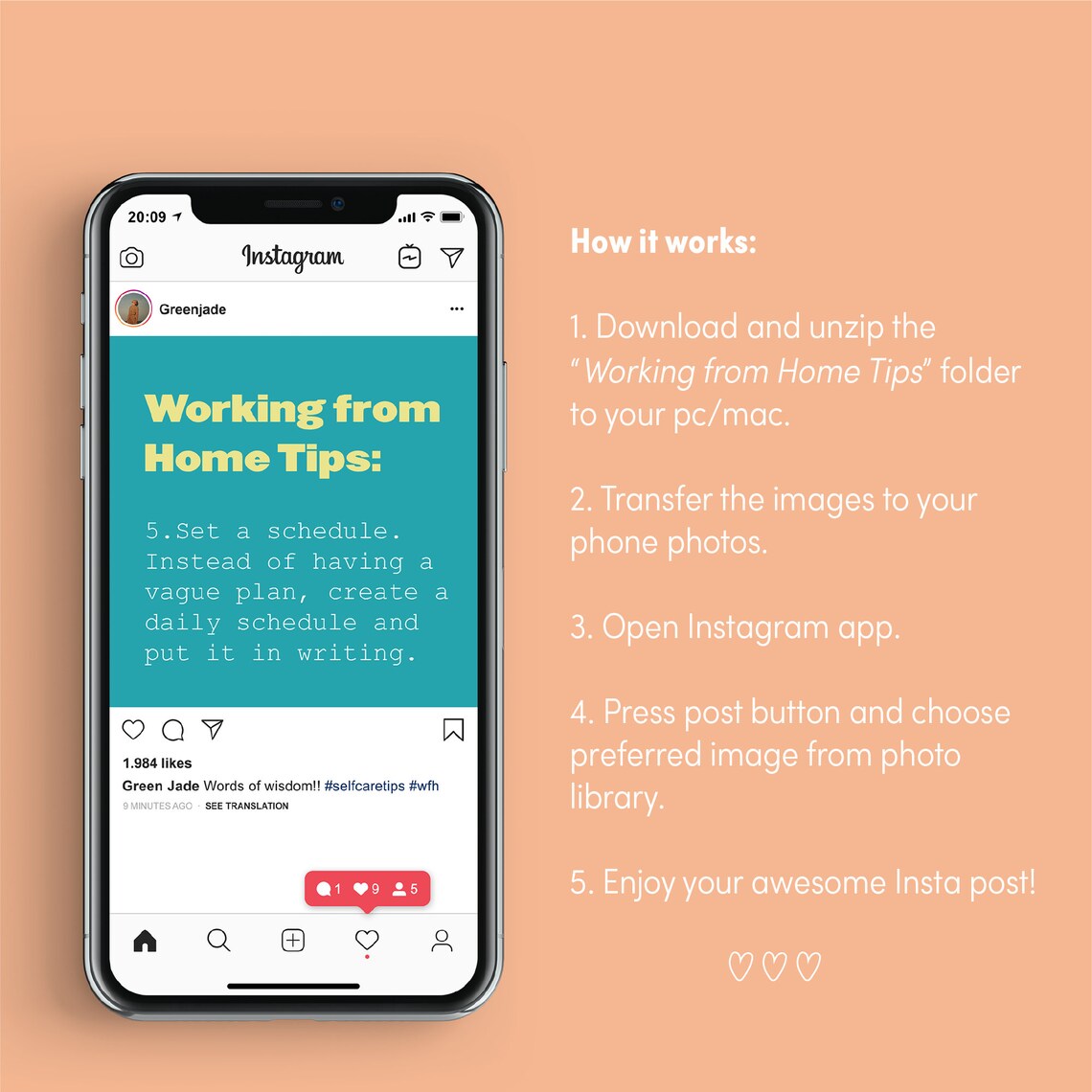 20 WFH Working From Home Wellness Tips Instagram Ready-made - Etsy