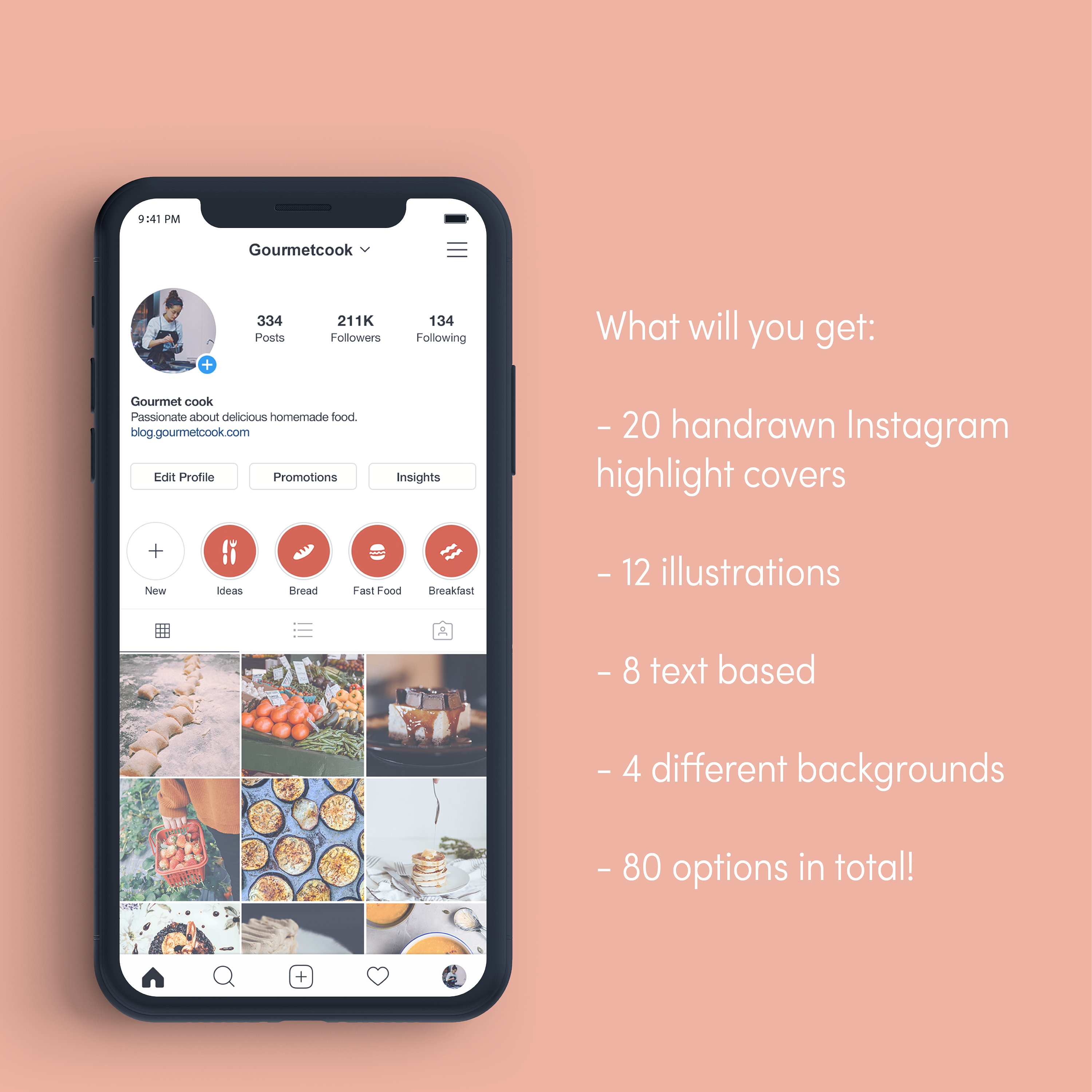 80 Fast Food Instagram Highlight Icons, Hand Drawn Boho IG Story Covers ...