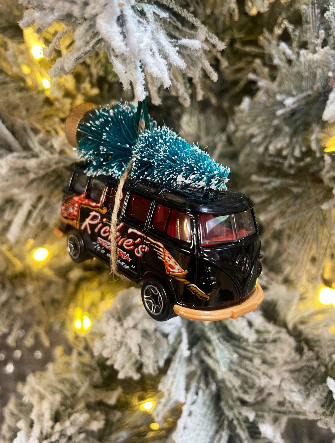 Black VW Bus Carrying Christmas Tree Christmas Ornament Hot Wheel Gift ...