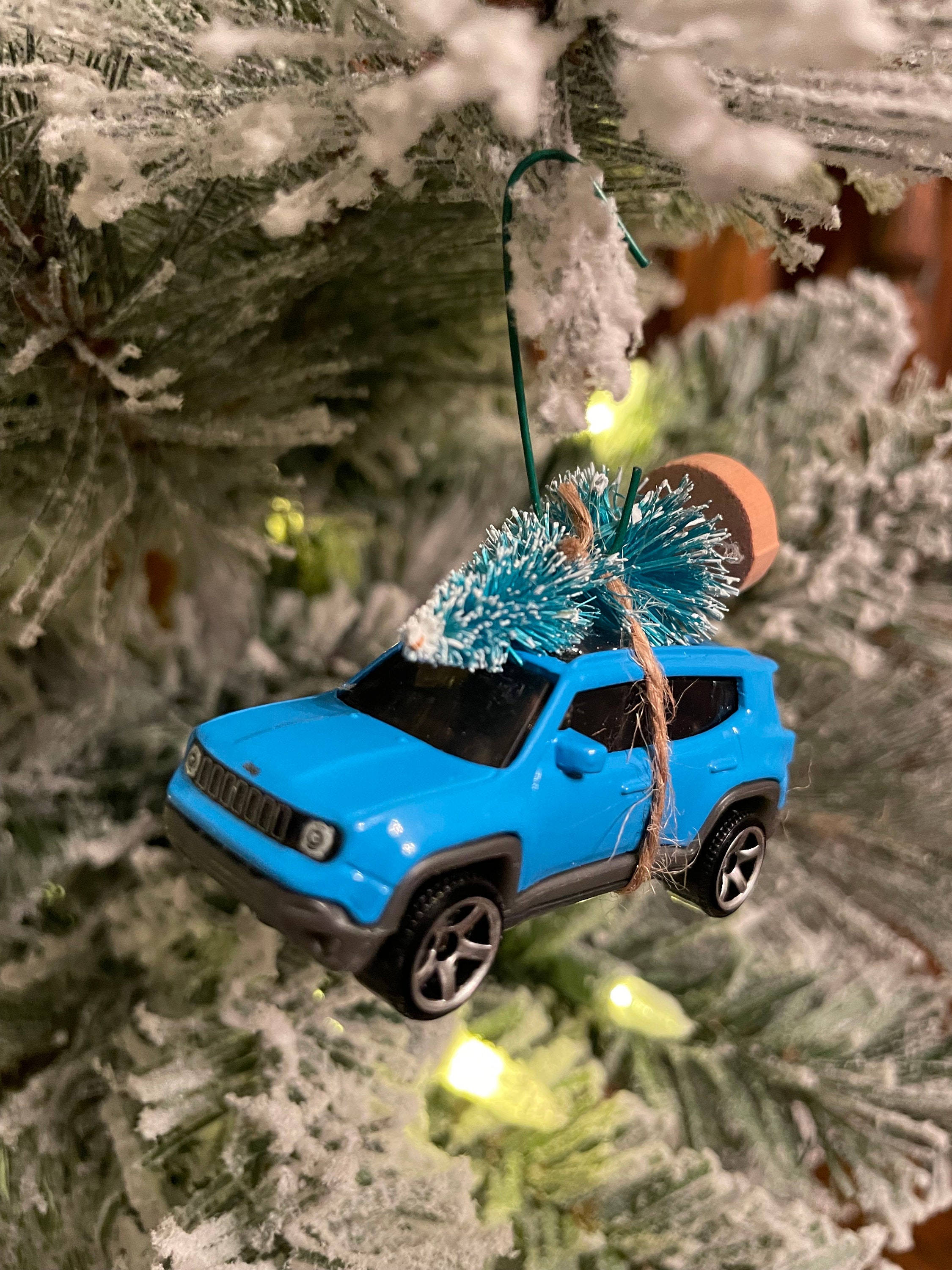 Jeep Renegade Blue Carrying Christmas Tree Christmas Ornament Matchbox Etsy