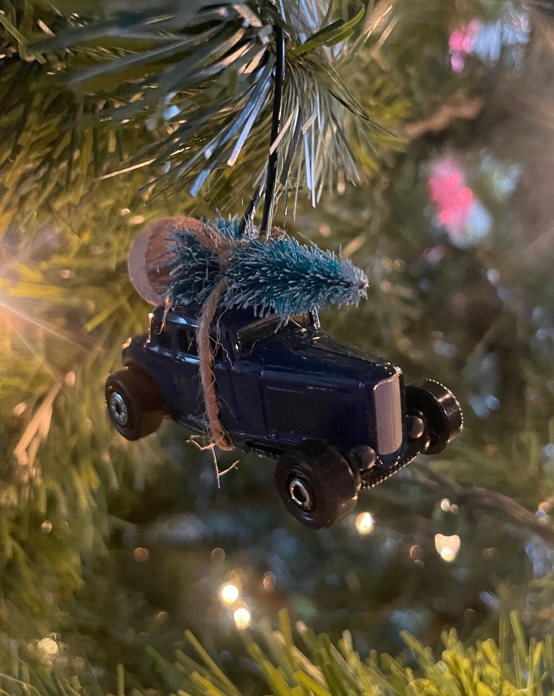 Ford Mustang Model B Coupe Blue Carrying Christmas Tree Christmas ...