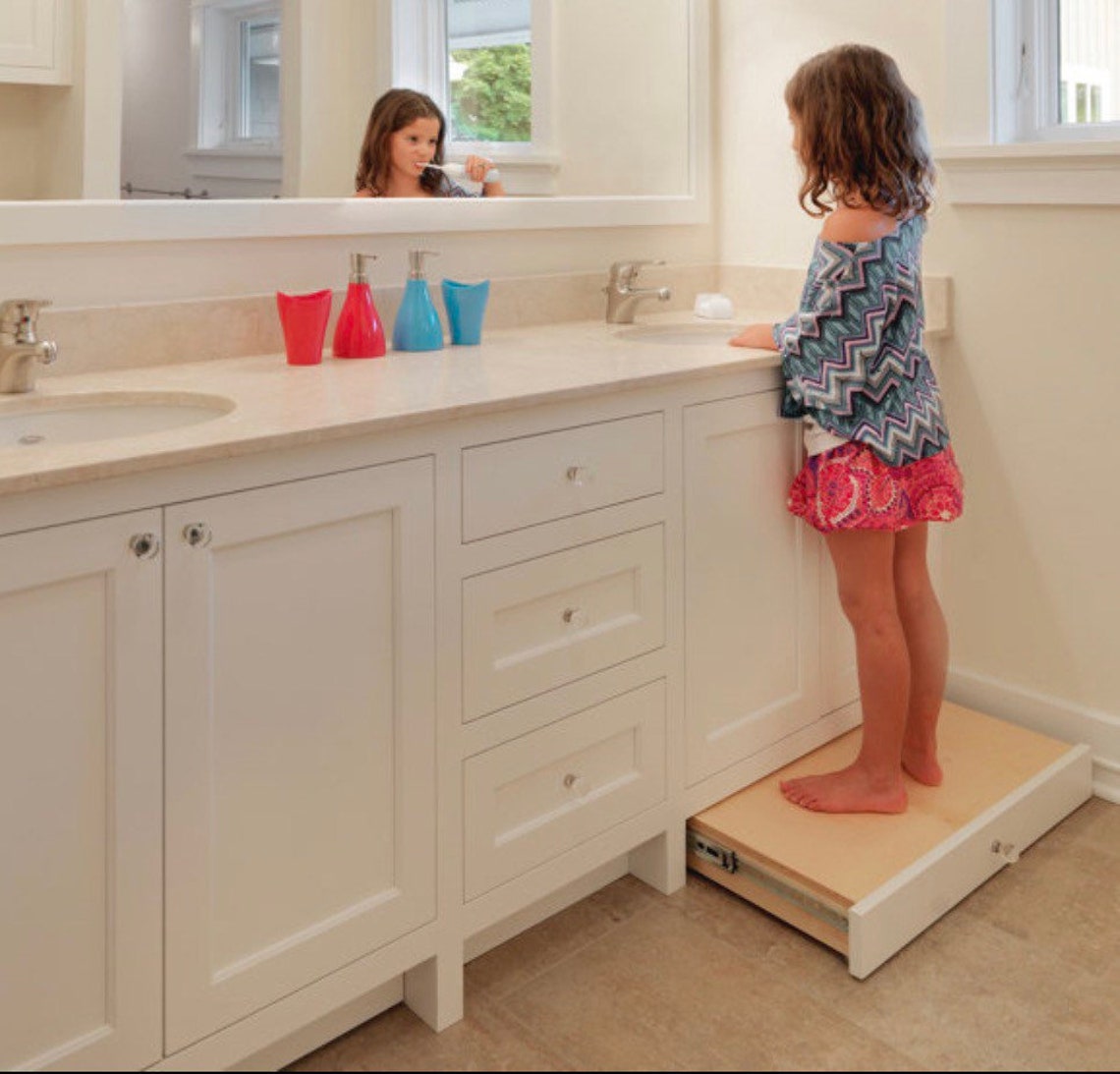 Under Bathroom Cabinet Toe Kick Step Stool for ADULT W/ Push-to-open ...