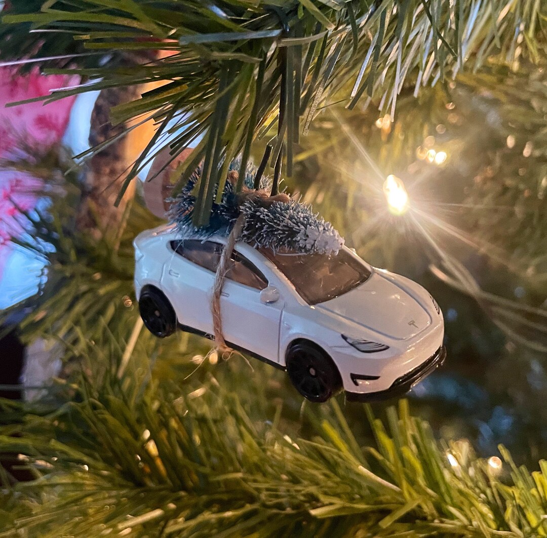 Tesla Model Y White Carrying Christmas Tree Christmas Ornament Hot ...