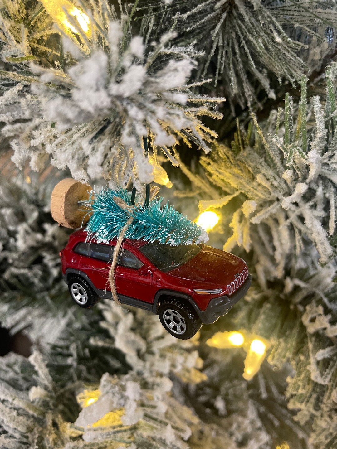 Jeep Cherokee Red Carrying Christmas Tree Christmas Ornament Hot Wheel ...