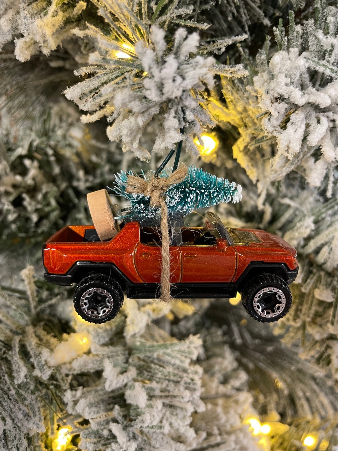 Hummer EV Orange Carrying Christmas Tree Christmas Ornament Hot Wheel ...