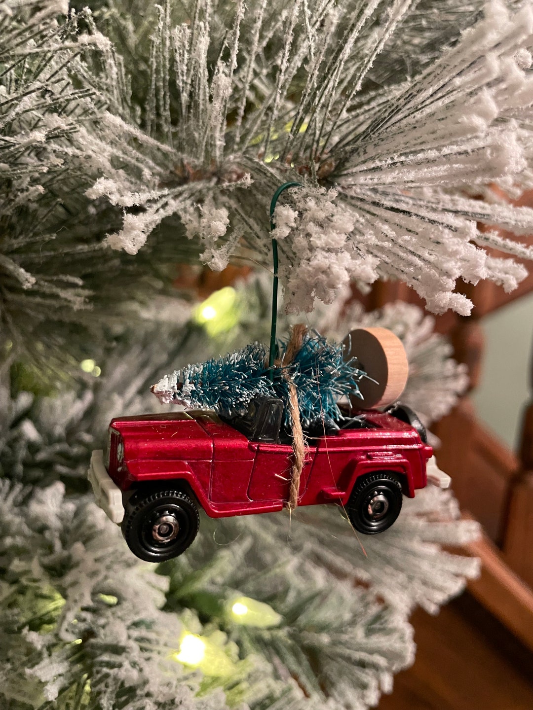 Willy’s Jeepster 1948 Red Jeep Carrying Christmas Tree Christmas ...