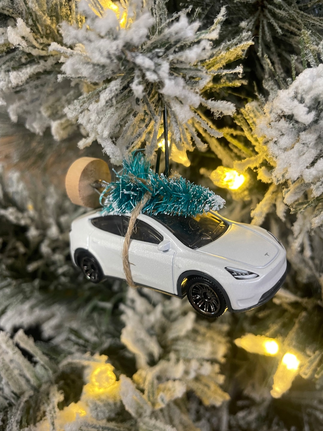 Tesla Model Y White Carrying Christmas Tree Christmas Ornament Matchbox ...
