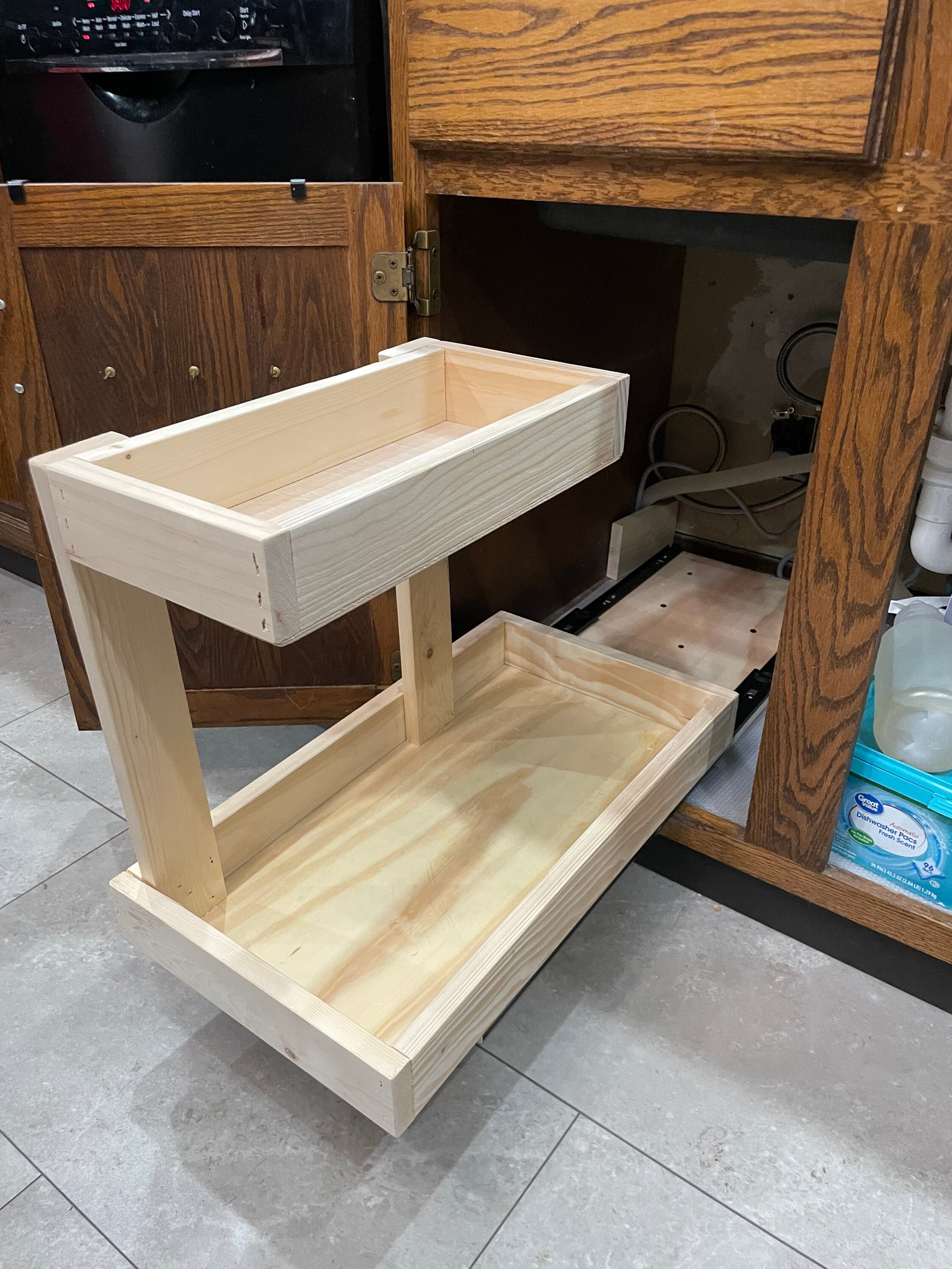 Under Sink Drawer Two Tiered Shelf Soft Close Drawers Made to - Etsy