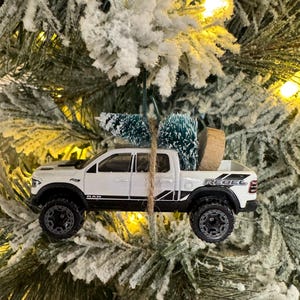 RAM Truck White Carrying Christmas Tree Hot Wheel Christmas Ornament ...