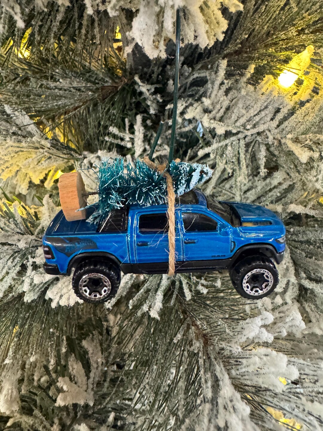 RAM Truck Blue Carrying Christmas Tree | Hot Wheel | Christmas Ornament ...