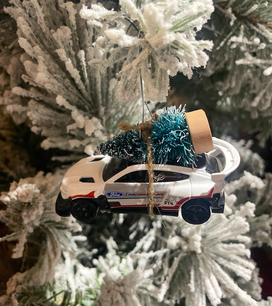 Ford Mustang Mach-e White Carrying Christmas Tree Christmas Ornament ...